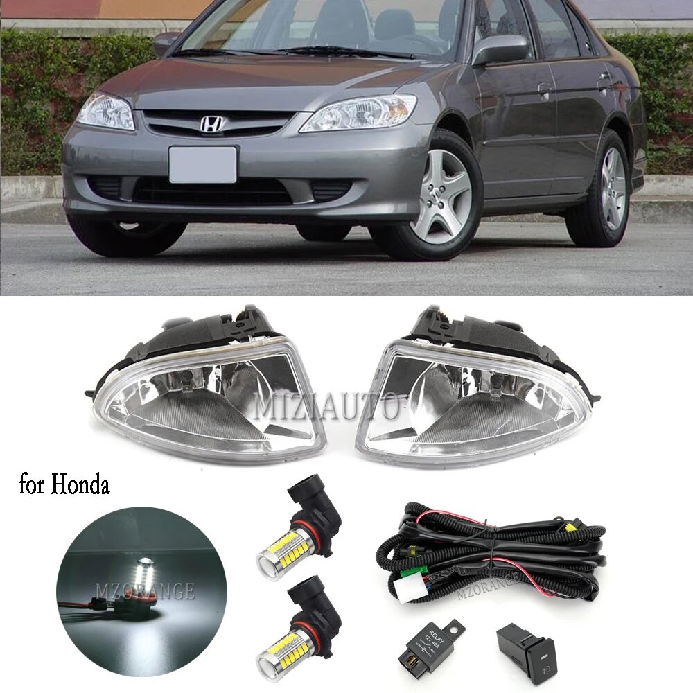 Светодиодные противотуманные фары для Honda Civic ES1 ES5 2004 2005, светодиодные фары переднего бампера, галогенные противотуманные фары, аксессуары в сборе LED fog and wire