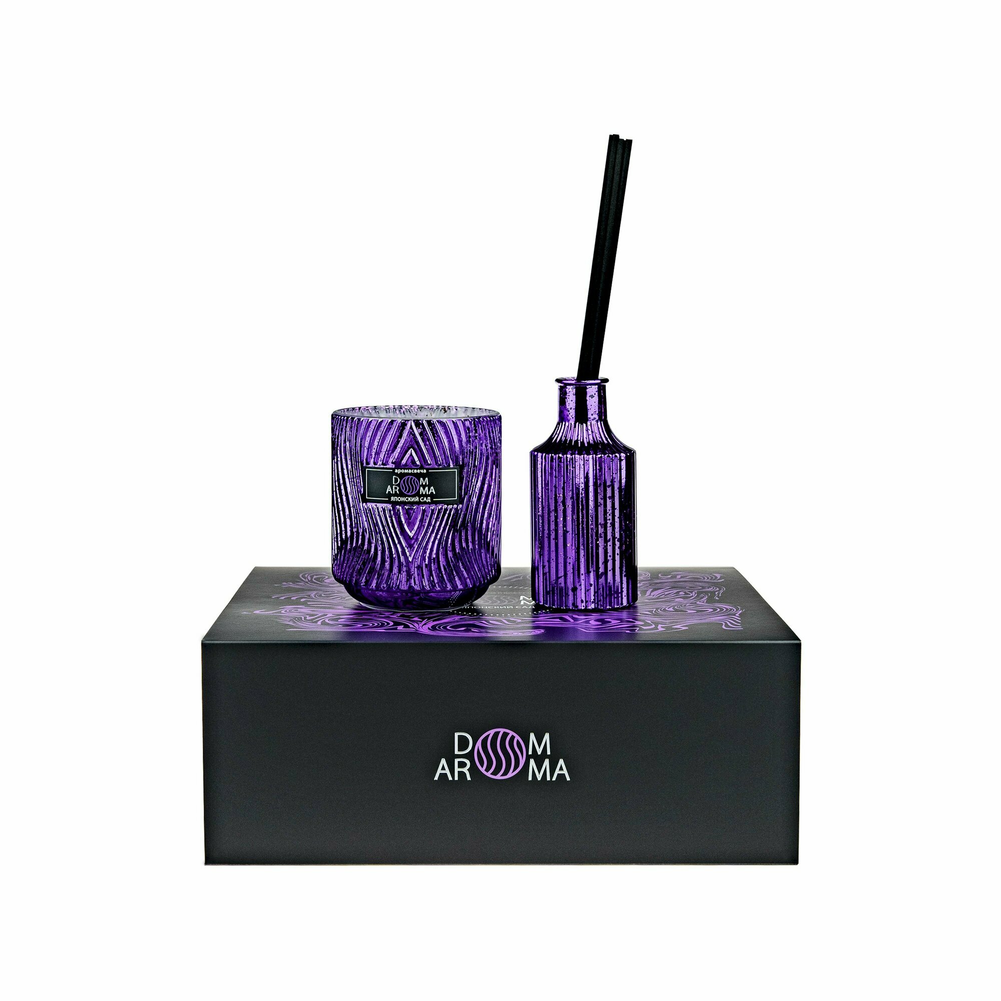 Подарочный набор DOM AROMA "Японский сад", свеча 420 гр + диффузор 150 мл