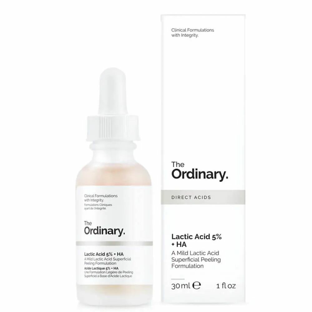 Молочная кислота-пилинг TheOrdinary Lactic Acid 5 % + HA, 30 мл , Сыворотка с молочной кислотой для деликатной эксфолиации кожи .