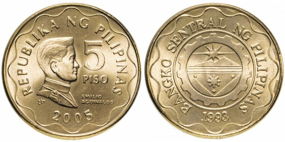 Филиппины 5 писо, 1995-2017 Эмилио Агинальдо XF