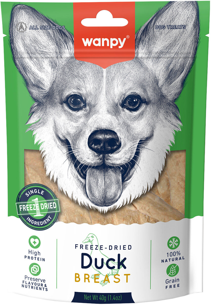 Лакомство WANPY DOG сублимированное для собак утиная грудка 40 гр