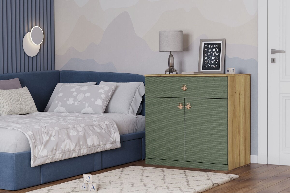 Комод МебельЛэнд24 Скарабей - 1 МДФ Пантано 80x52x80 зеленый двухдверный с 1 ящиком