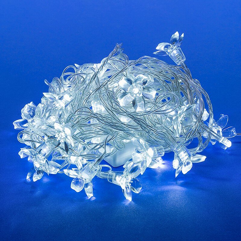 Гирлянда светодиодная ULD-S0700-050/DTA с контроллером Сакура белая, 50 светодиодов, 7 м, белая, IP20, провод прозрачный, цена за 1 шт