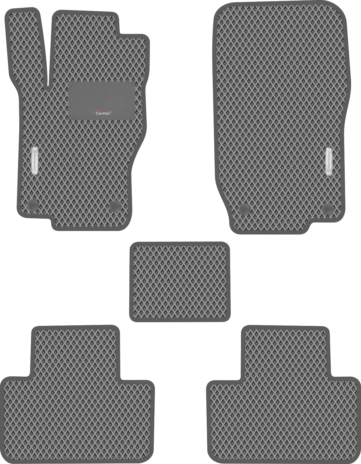Автомобильные коврики EVA для Mercedes-Benz GL-klasse I X164 (2006-2012), с каучуковым подпятником и 2 эмблемами, серые с серым кантом, ячейка - ромб