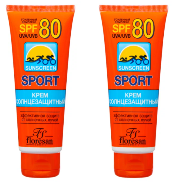 Крем солнцезащитный Floresan, при интенсивных занятиях спортом, SPF 80, 60 мл, 2 шт