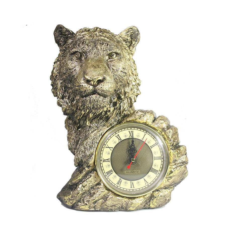 Часы композиция время Голова тигра цв. золото, 11х21х31см KSMR-718115/SH037