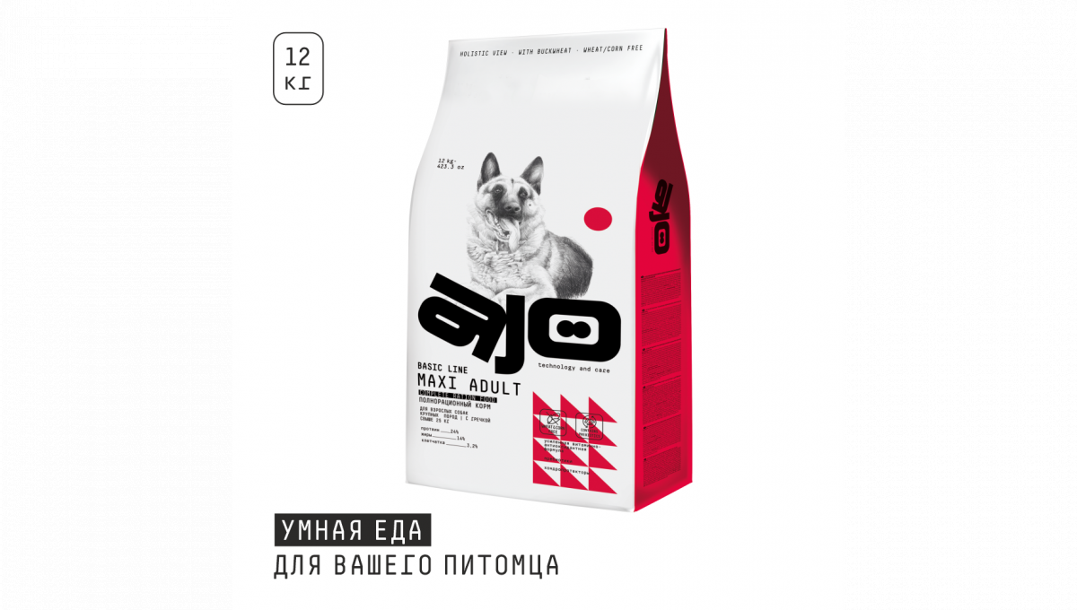 Сухой корм AJO Maxi Adult, для собак крупных пород, с индейкой, 12 кг