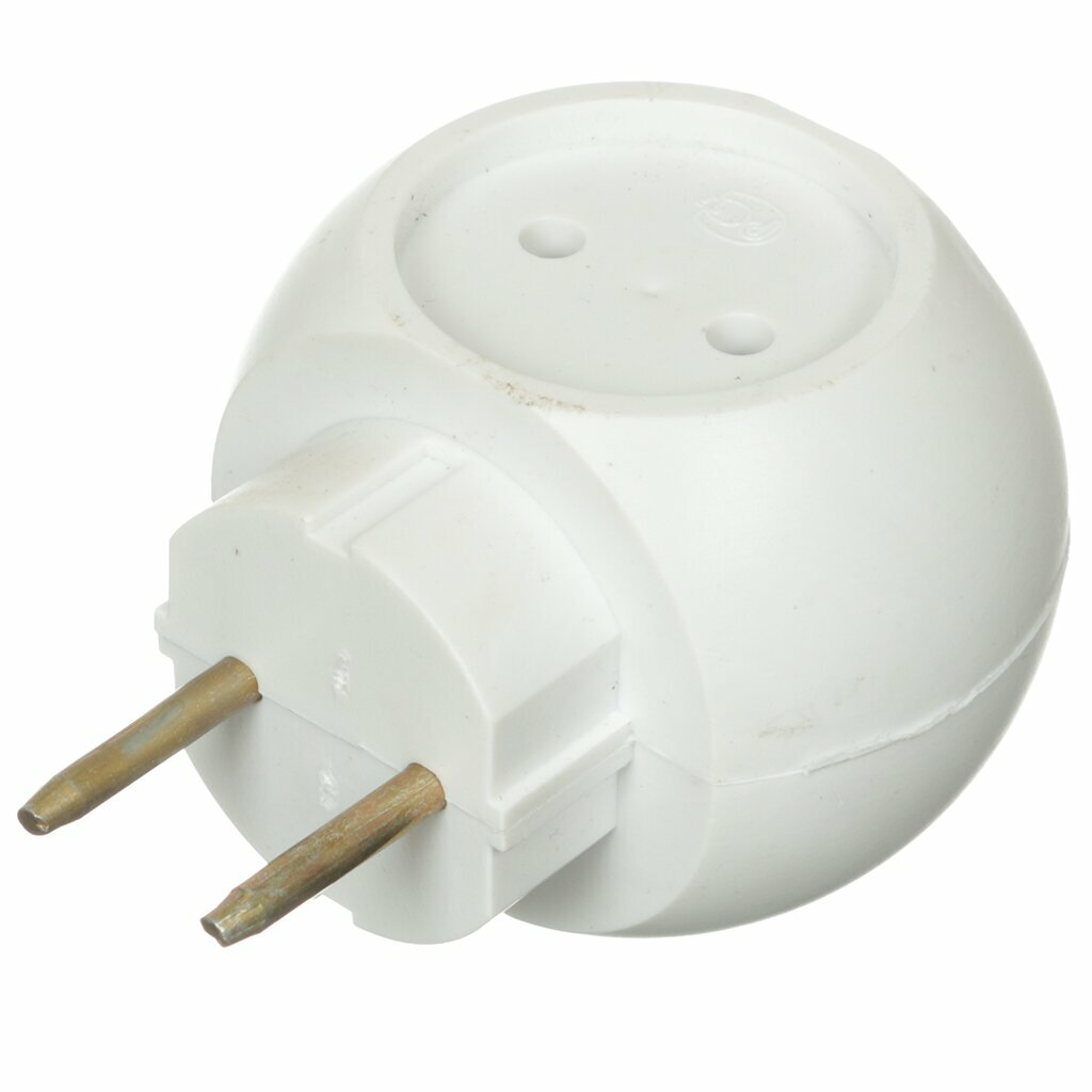 Тройник 3 гнезда, без заземления, круглый, 6 А, 250 В, белый, Jett, 202-351