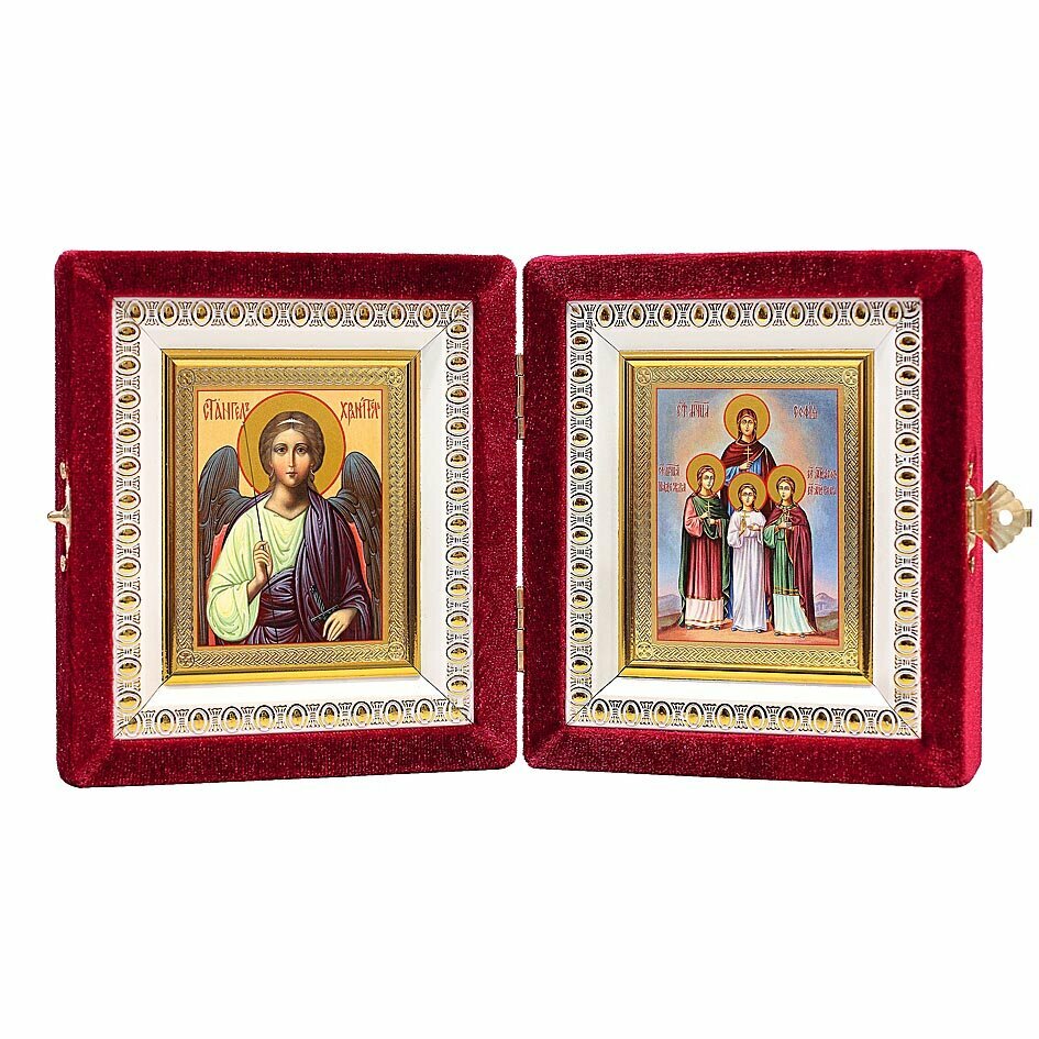 Складень именной "Мученицы Вера, Надежда, Любовь и мать их София (лик № 033) - Ангел Хранитель (лик № 005)", размер ликов 6*7,5 см