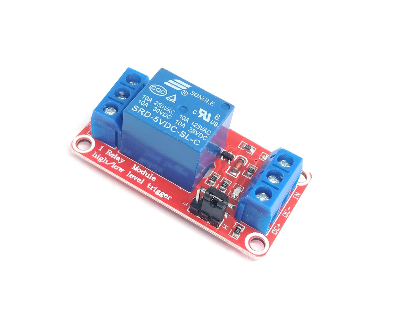 Модуль реле одноканальный 5В (с выбором уровня управления и опторазвязкой)