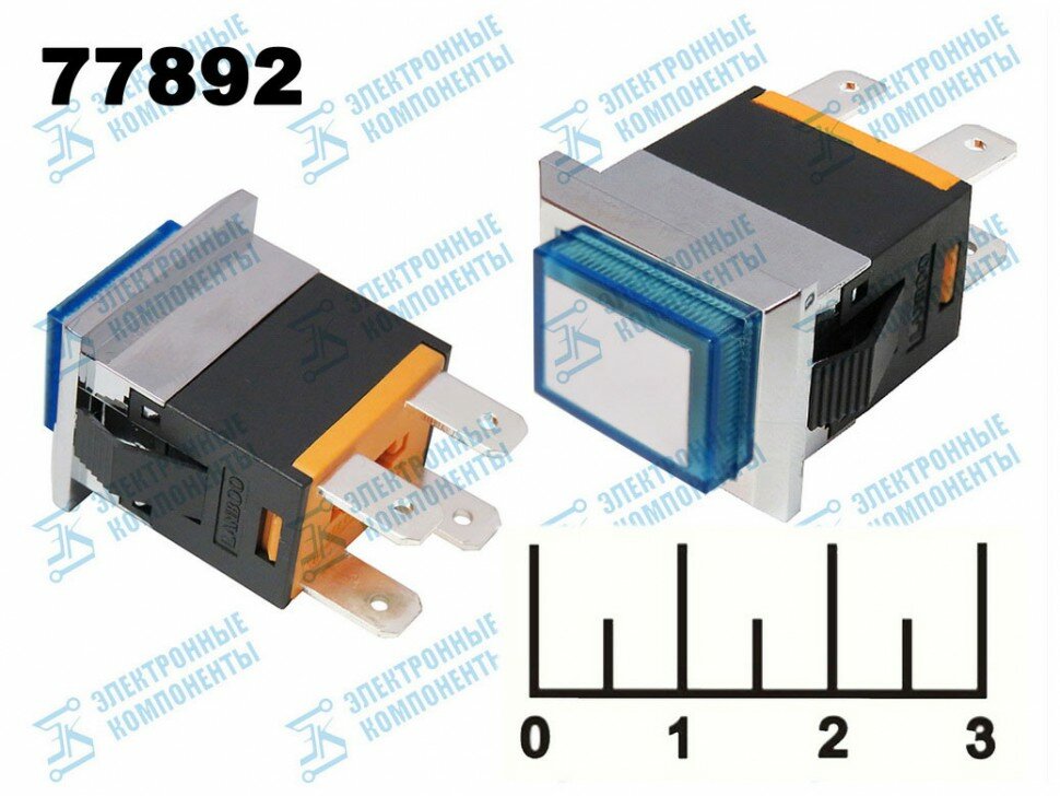 Кнопка 220/15 220V 15A хром LED синий без фиксации 4 контакта LB1913-1