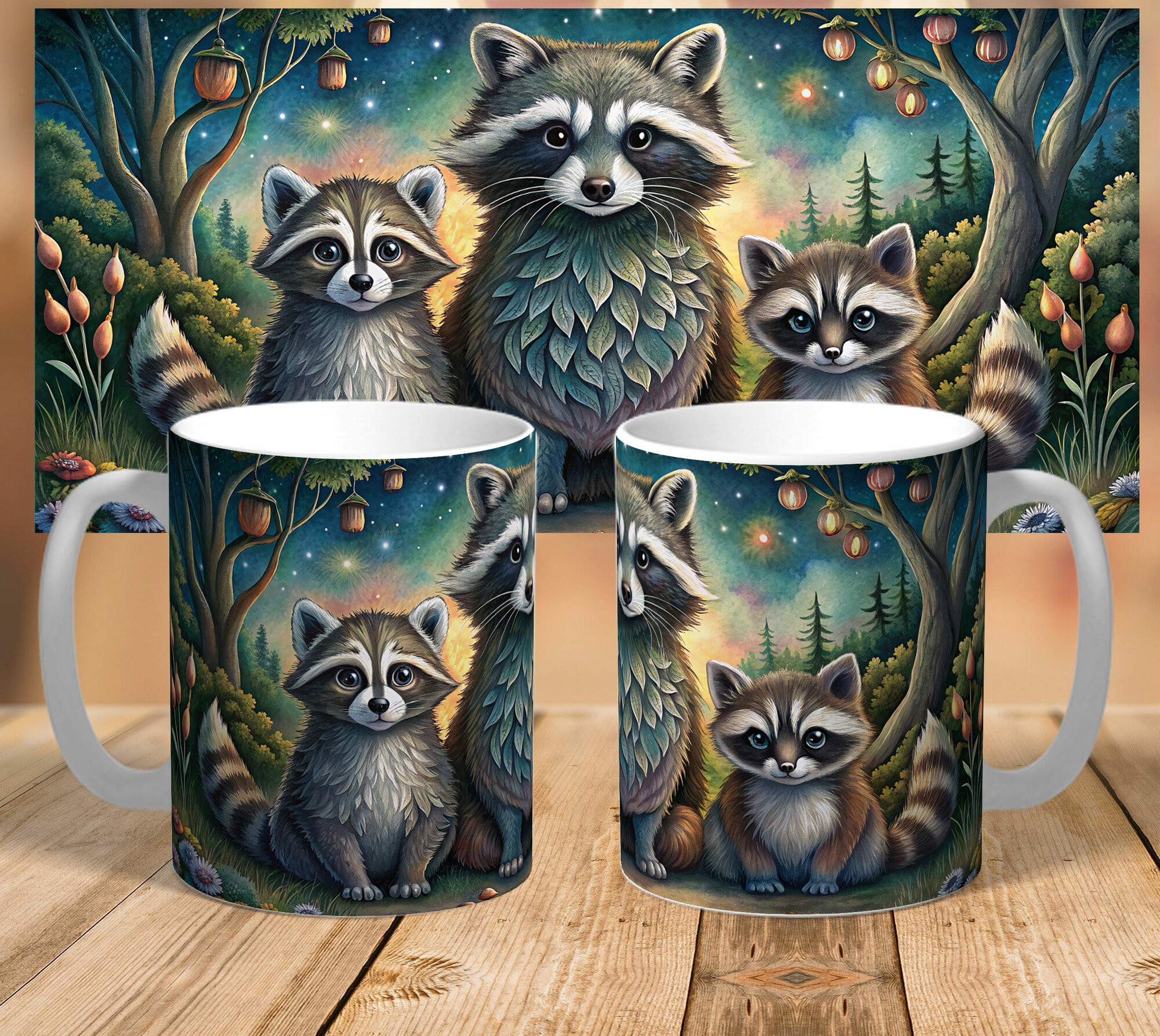 Кружка енот, семья енотов, 1шт, 330мл.