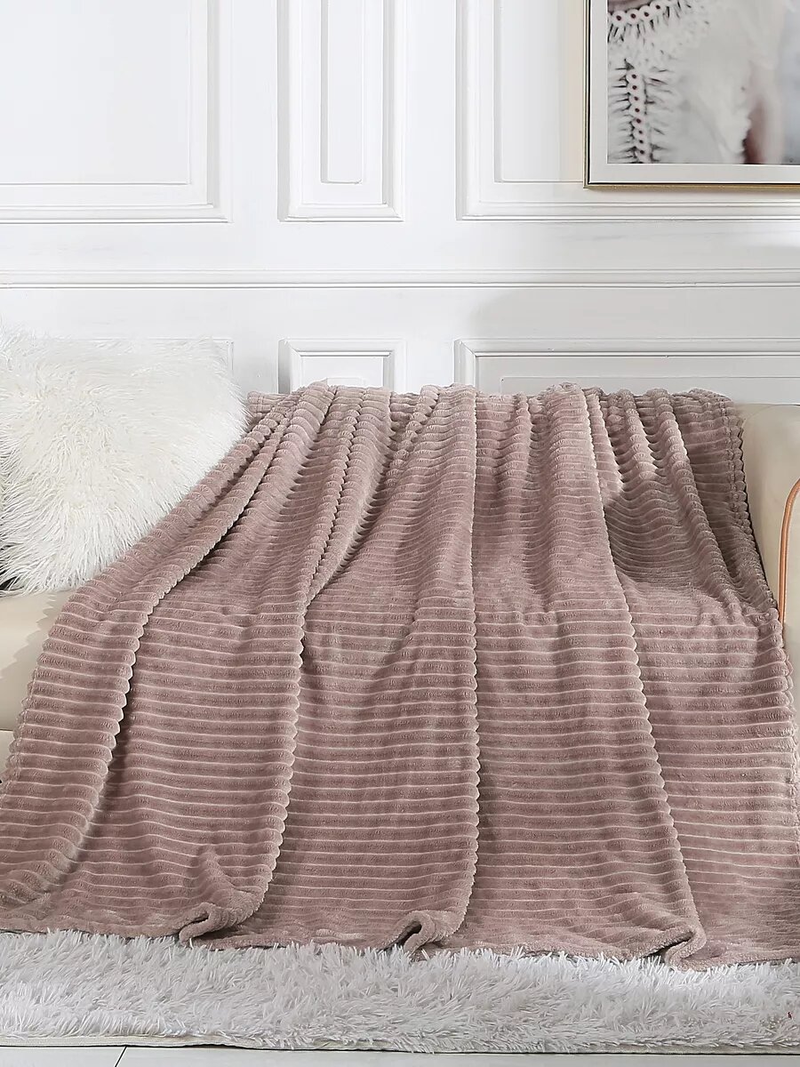 Плед 200х220 Покрывало37 в полоску на диван и кровать толстый пушистый