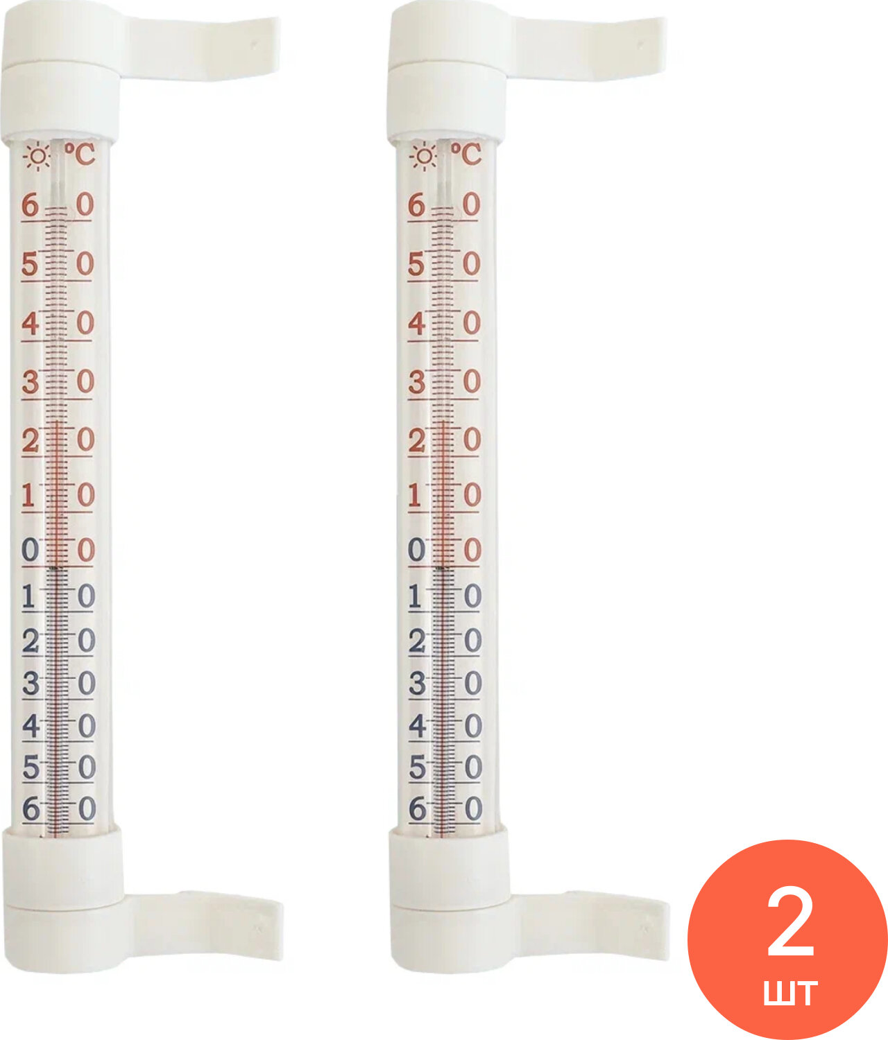 Термометр уличный Первый термометровый завод Гвоздик в корпусе из пластика и стекла, белый / градусник на окно (комплект из 2 шт)