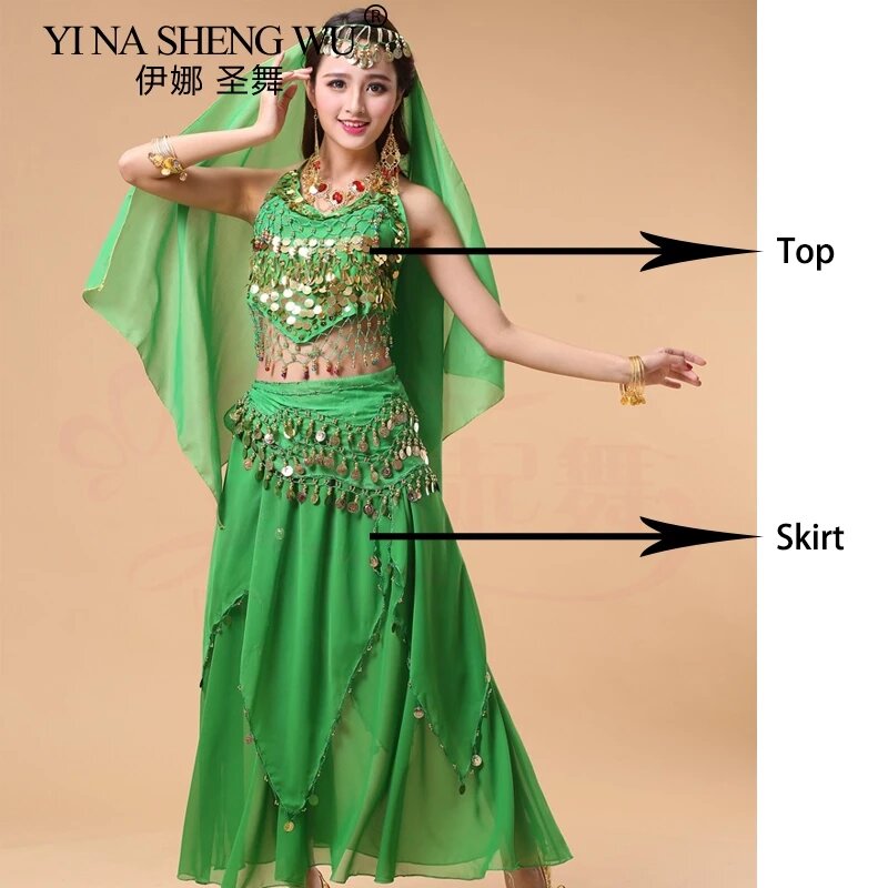 Танцевальный костюм YI NA SHENG WU для танца живота, акрил, женский Dark green 2pcs
