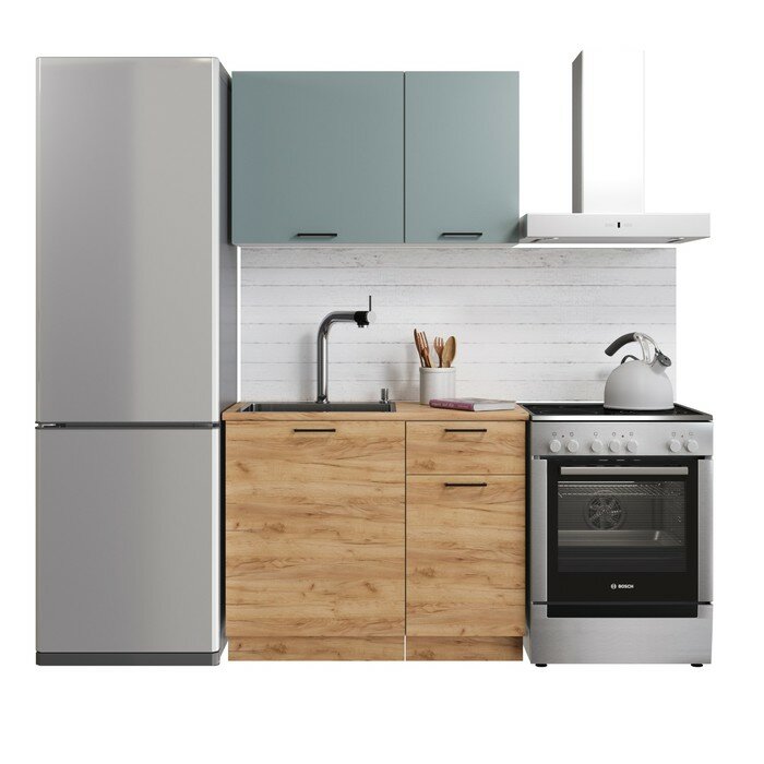 Кухонный гарнитур прямой для маленькой кухни Simple, без столешницы, 1000 мм, цвет пыльный зелёный/дуб золотой крафт