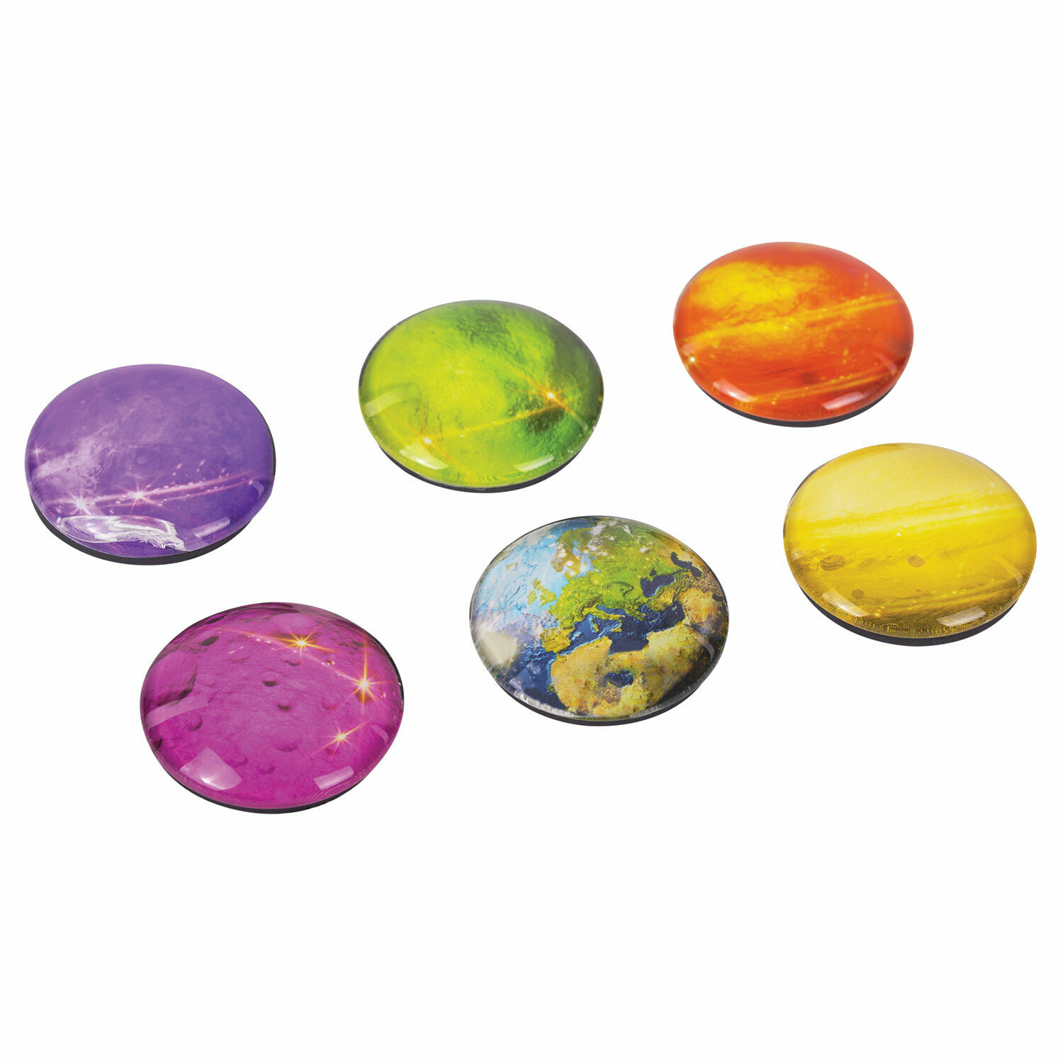 Упаковка 6 шт. Магниты стеклянные 35 мм для досок магнитно-маркерных, набор 6 шт, "3D Планеты", BRAUBERG Glass, круглые, блистер, 272517