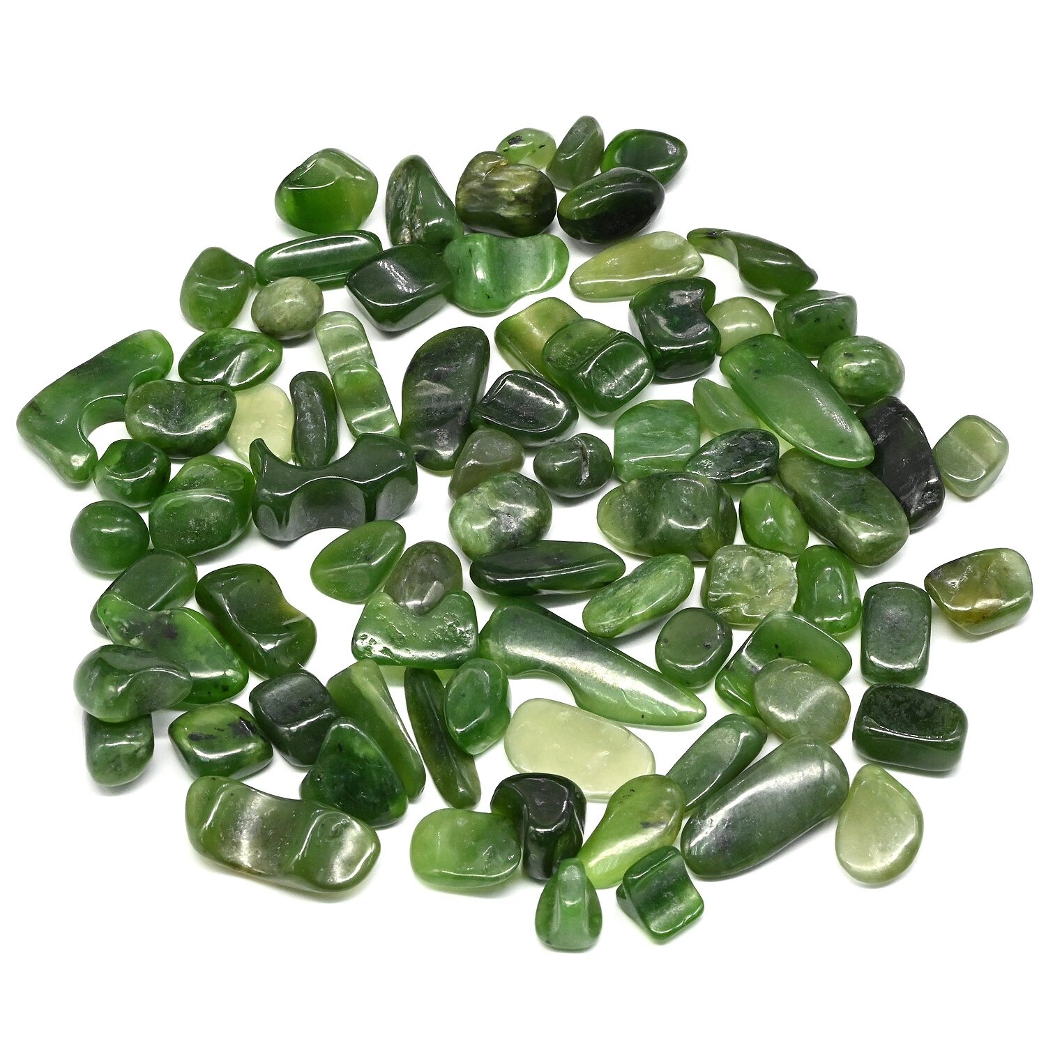 Нефрит галтовка фракция 8-15мм, упаковка 100г .