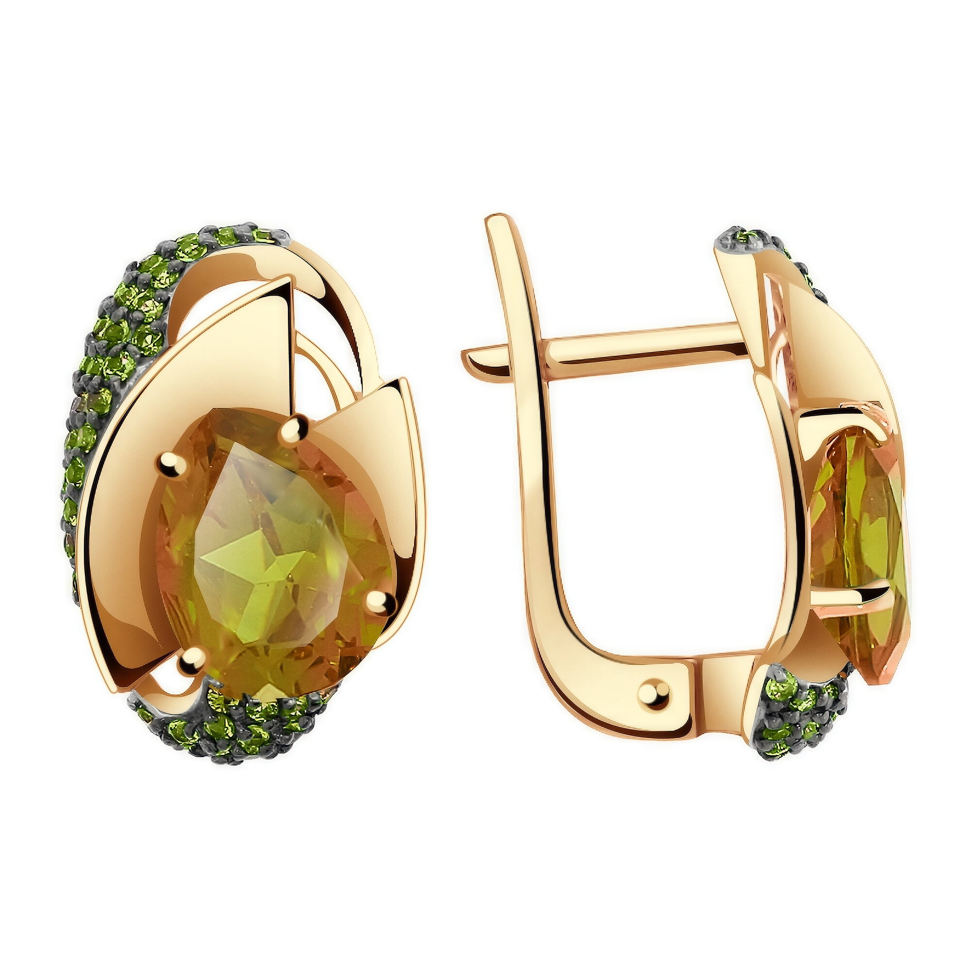 Серьги, красное золото, 585 проба, султанит, фианит