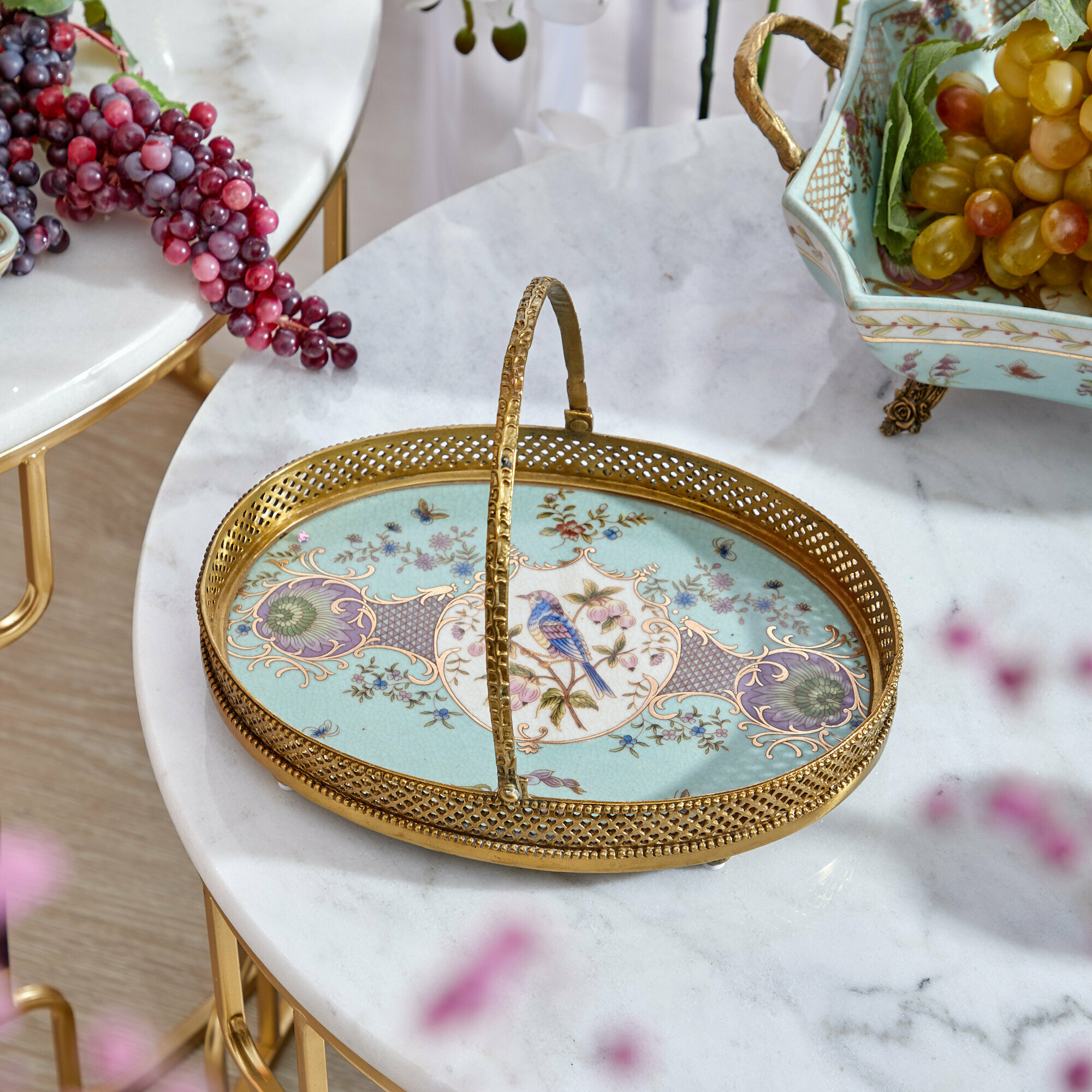 C385FC/LG3042K Блюдо с ручкой 25х20х18см, Фарфор, бронза, Glasar