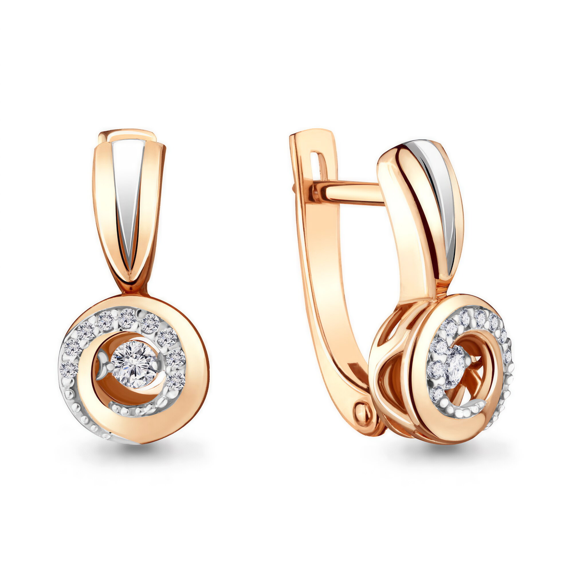 Серьги, красное золото, 585 проба, бриллиант