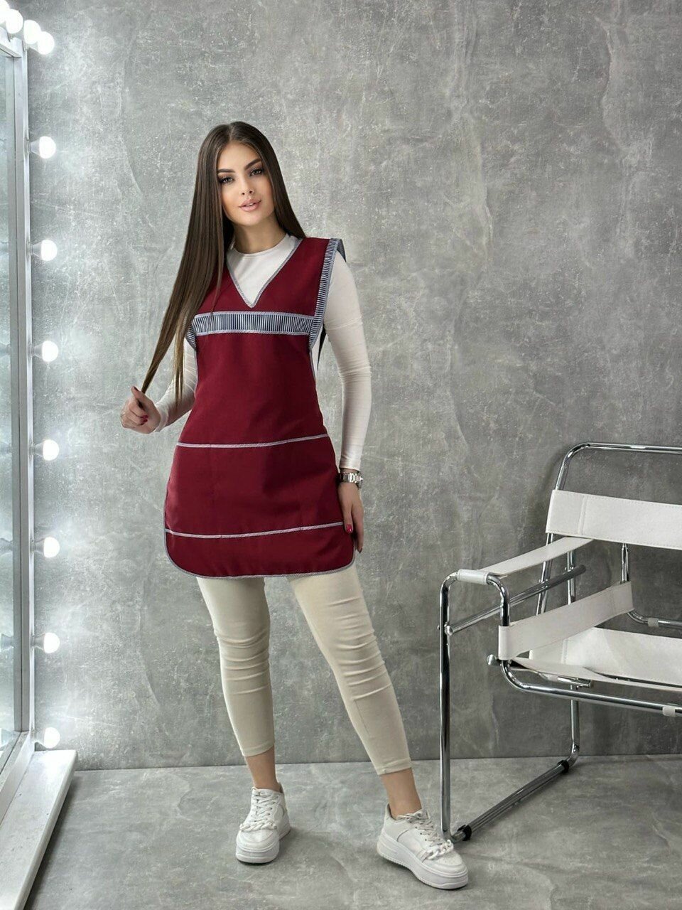 Фартук рабочий женский Леди. Халат парикмахерский, сарафан универсальный подходит для продавцов, уборщиц, поваров, флористов и парикмахеров