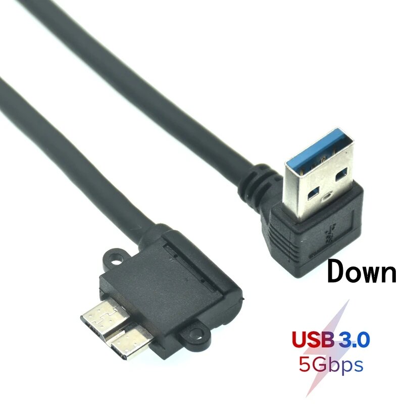 Угловой USB 3.0 кабель черный, 25 см, Цвет: down