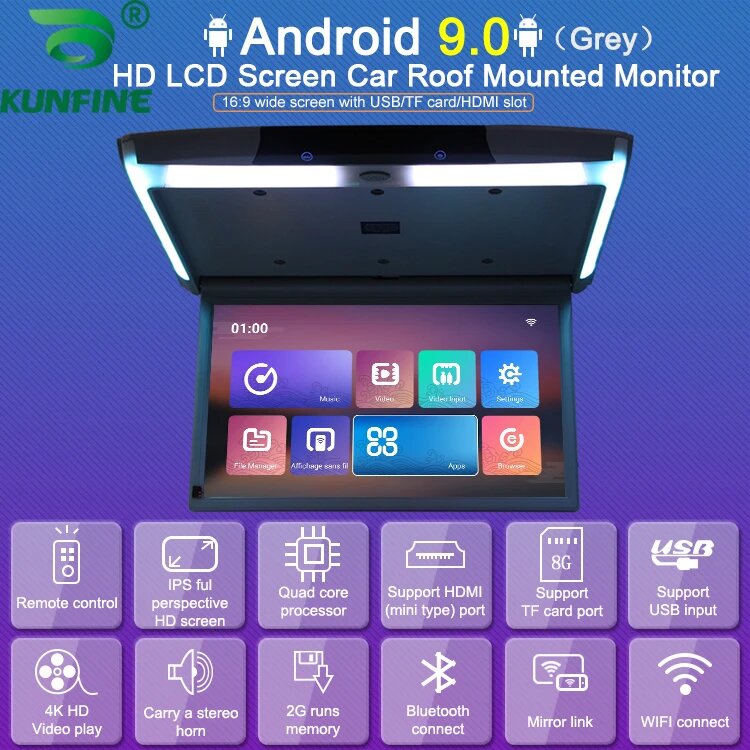 Потолочный мультимедийный монитор 15.6" Android 9.0 Black