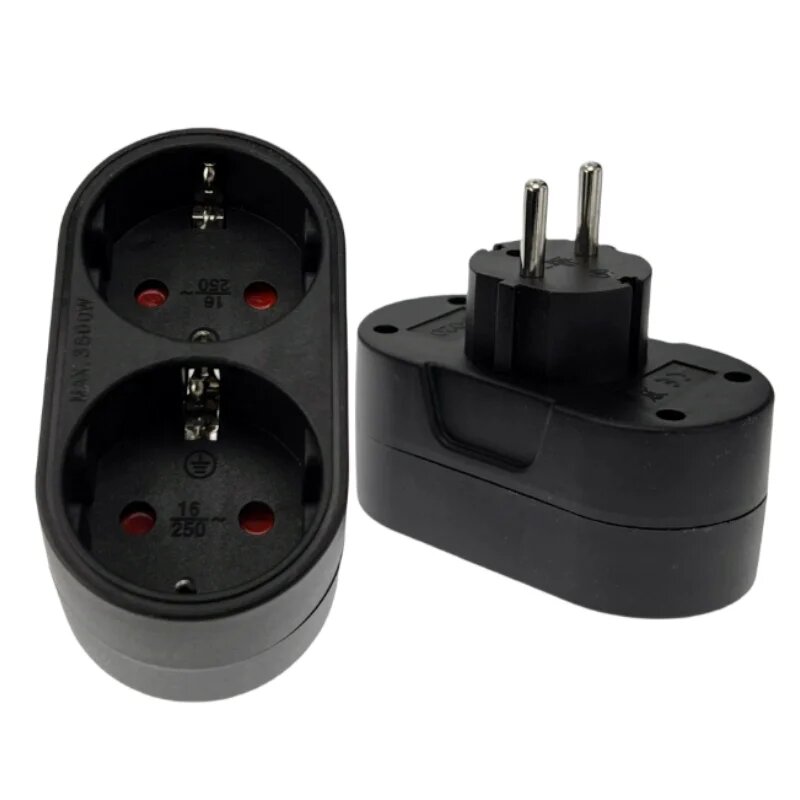 Переходник с розеткой, преобразователь с европейской вилкой для путешествий, 16 А, 250 В переменного тока, Безопасная электрическая розетка с 1 на 2 каналами, Европейская французская штепсельная вилка BK
