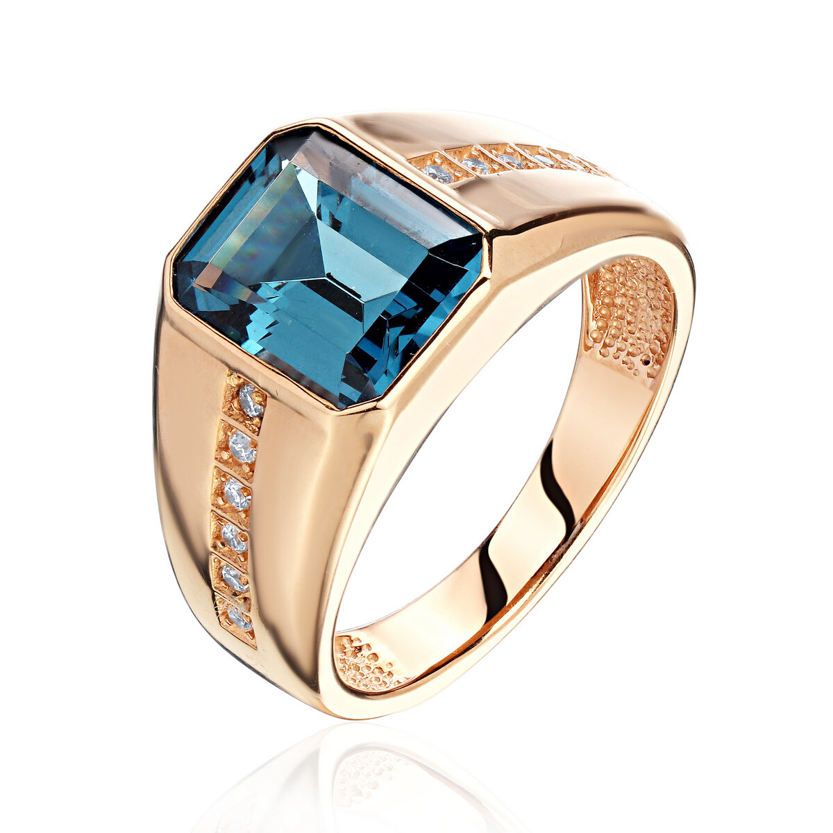 Кольцо, красное золото, 585 проба, родирование, топаз, фианит