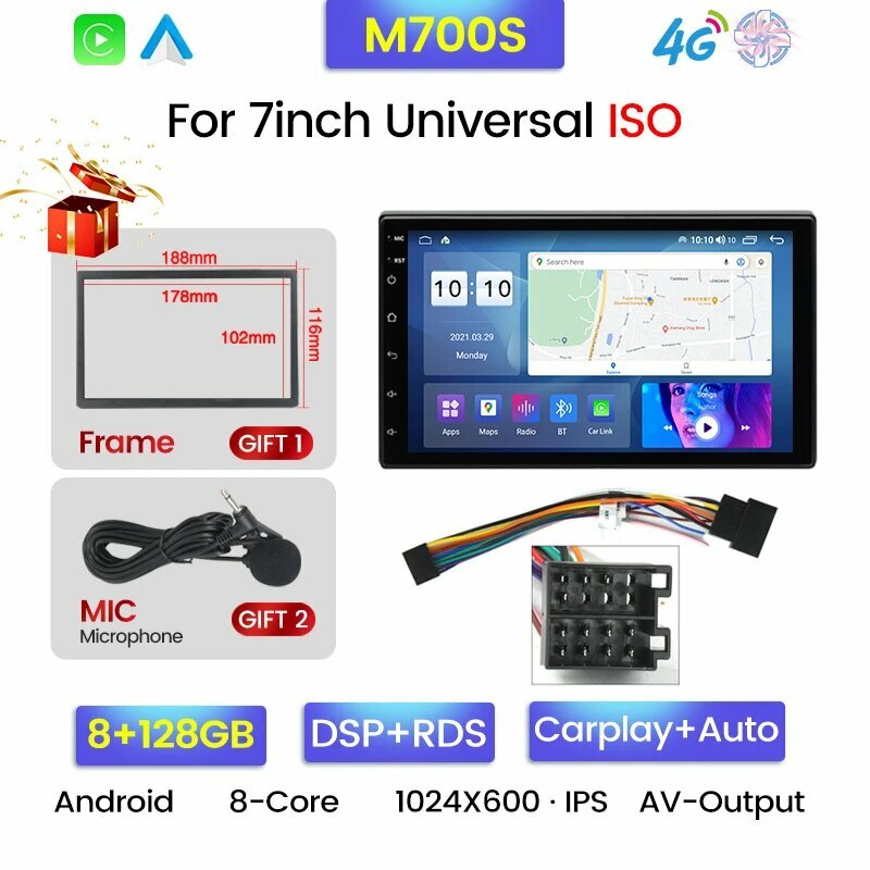 Автомобильная Мультимедийная система, универсальная Автомагнитола 2 Din на Android 11, 4G, Wi-Fi, LTE, с GPS, видеоплеером, без DVD, Bluetooth 128, 8 ГБ + Гб автомагнитола 2 DIN DVD GPS мультимедиа автомобиля головное