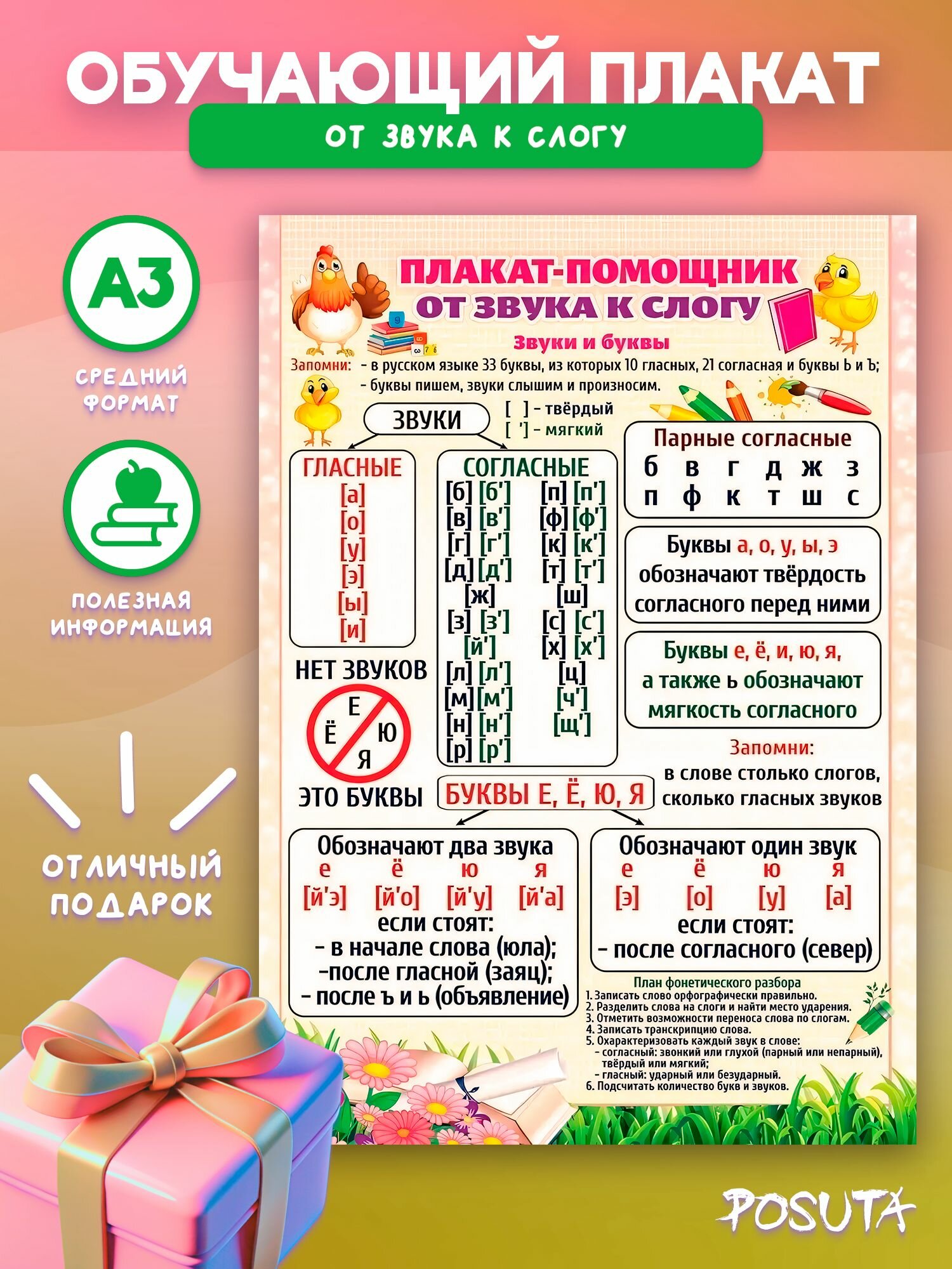 Плакат по русскому языку гласные и согласные звуки и буквы