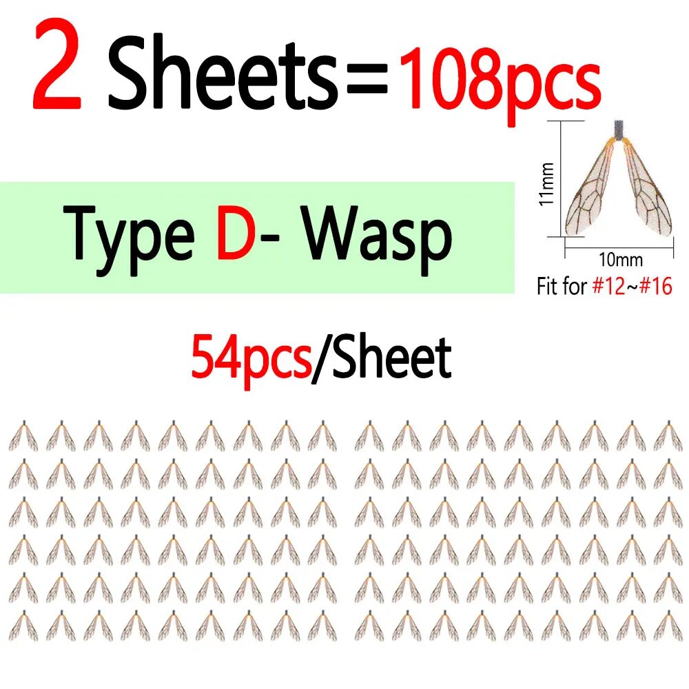 Bimoo Предварительно нарезанные крылья насекомых для вязания мух Белый, 108pcs Type D