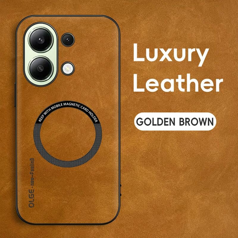 OLGE Роскошная кожа MagSafe чехол Для Xiaomi Redmi Note 13 4G (Сяоми Редми Нот 13 4G) кожаный