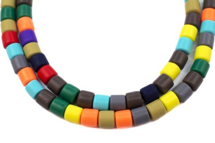 Бусины каучуковые цилиндрические 6х6мм, отверстие 1,8мм, цвет разноцветные, 524-066, 1 нить (около 38см, около 60шт)