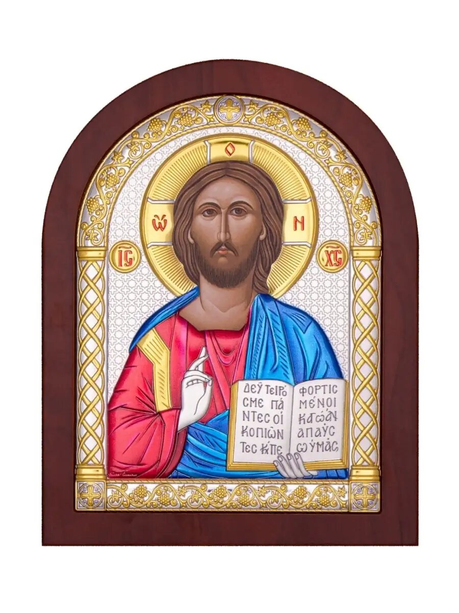 Икона серебряная, греческая Спаситель, 175х225 мм.