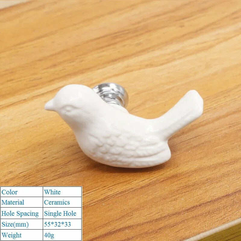 Керамические 3D ручки для шкафа с птицами White