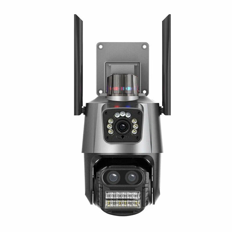 Уличная поворотная WiFi IP камера 4 МП 6K, три объектива 8-х зум, PTZ, обнаружение движения