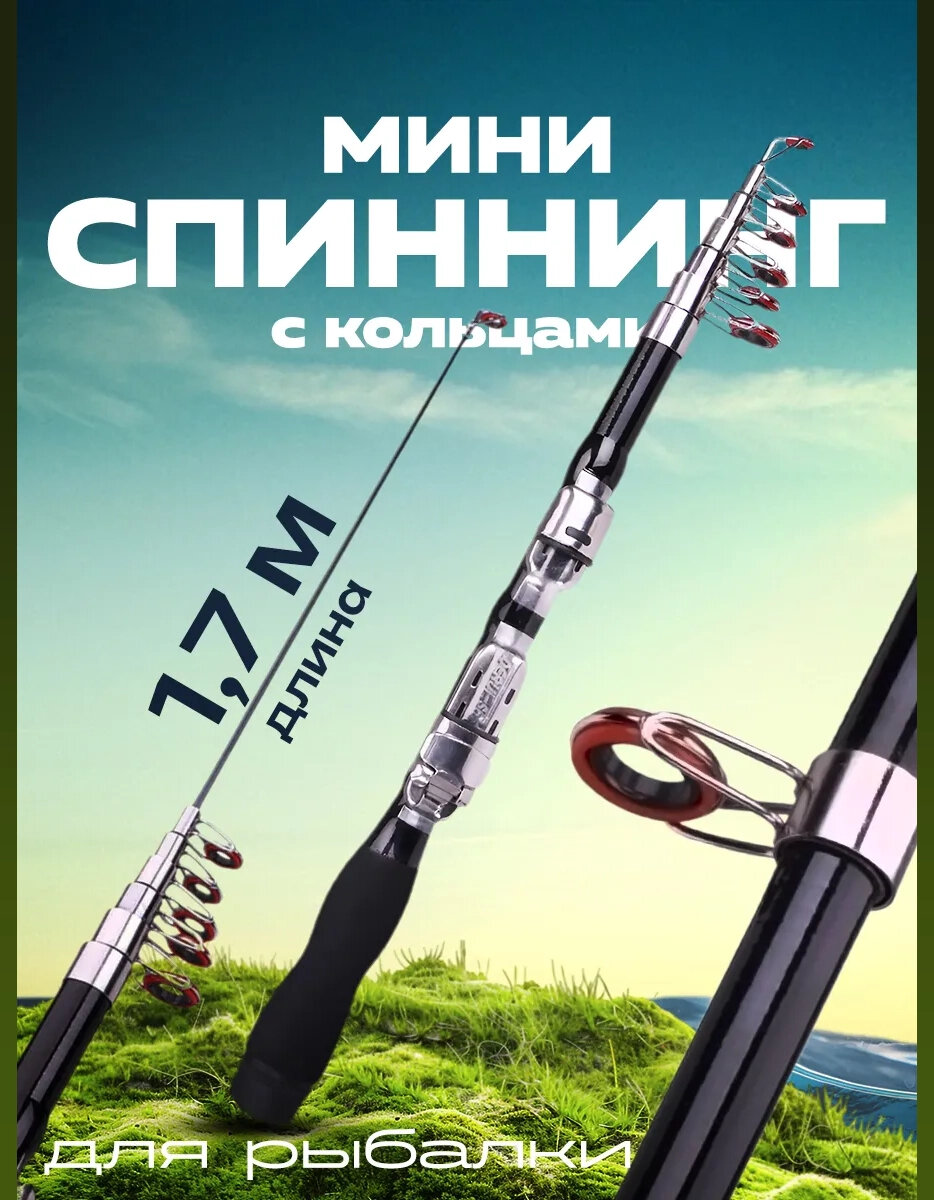Компактный Мини спиннинг с кольцами без катушки 1,7 м