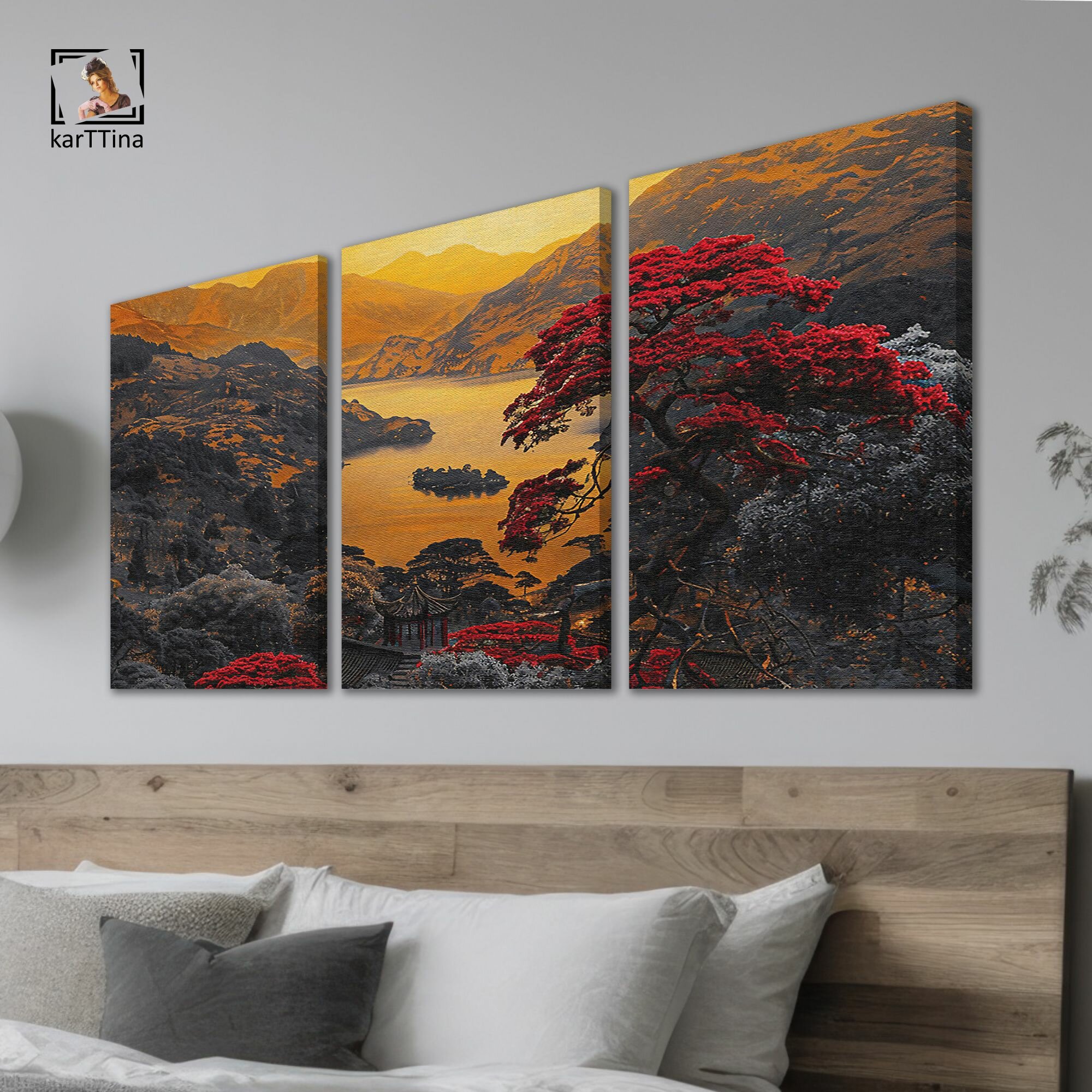 Картина на стену, интерьерная "Красная сакура", 150 см х 70 см