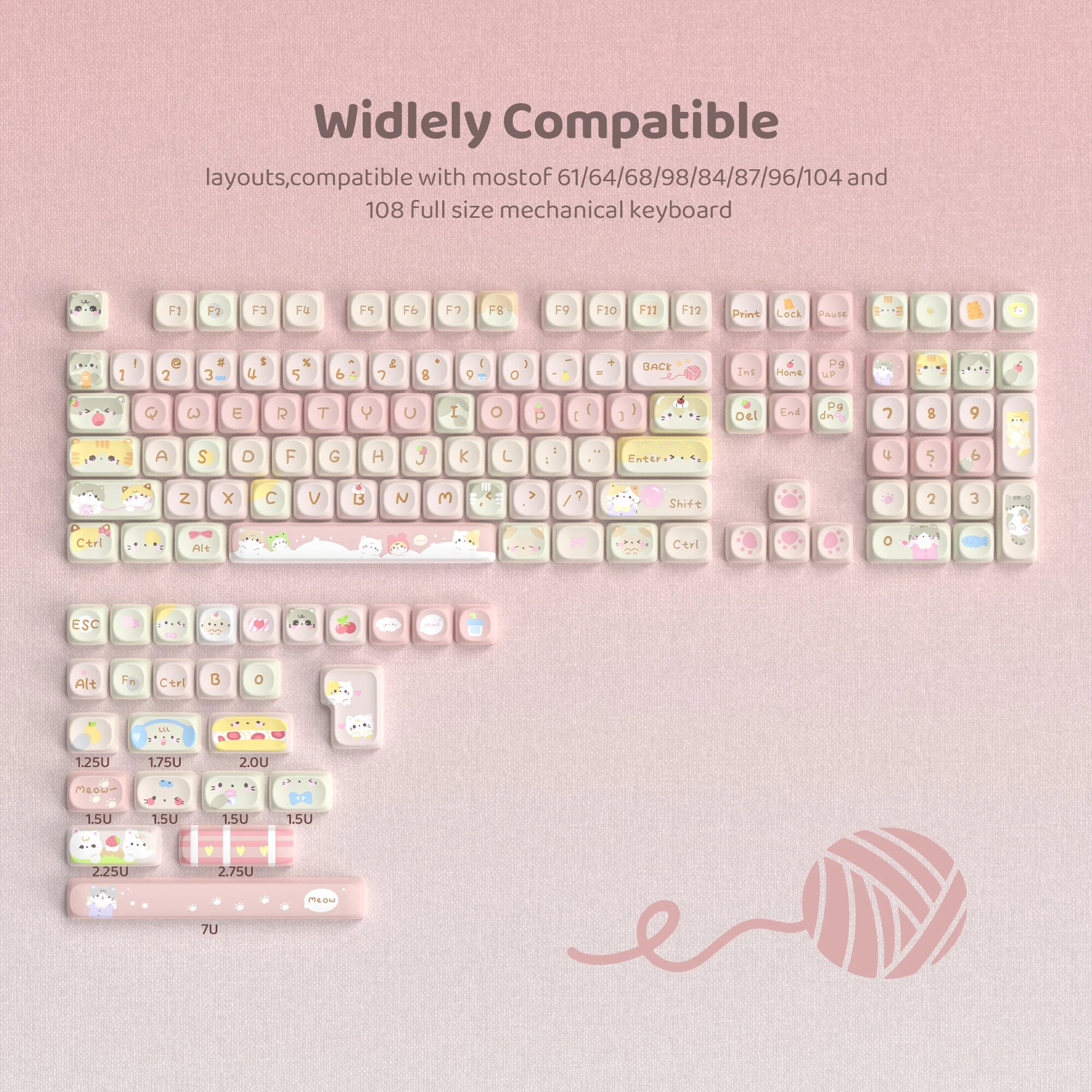 Womier 142 клавиши PBT колпачки MOA профиль Черно-белые cat