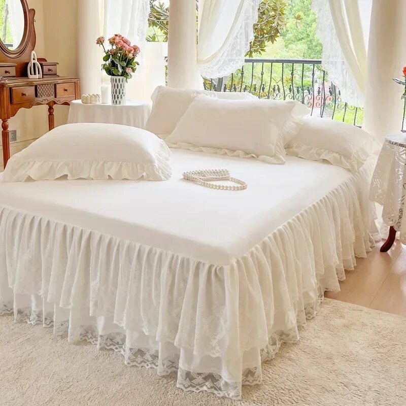 Кружевное покрывало из полиэстера/хлопка Белый, 200X220cm bed skirt, hemline-B5