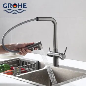 GROHE Смеситель для кухни с подключением к фильтру для питьевой воды, с выдвижной гибкая