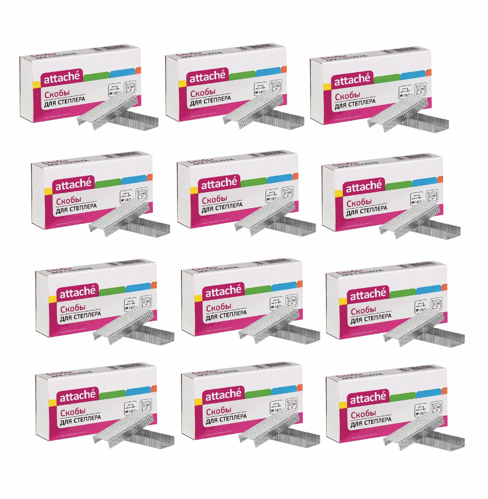 Attache Скобы для степлера №24/6, никелированные, 1000 шт, 9 уп