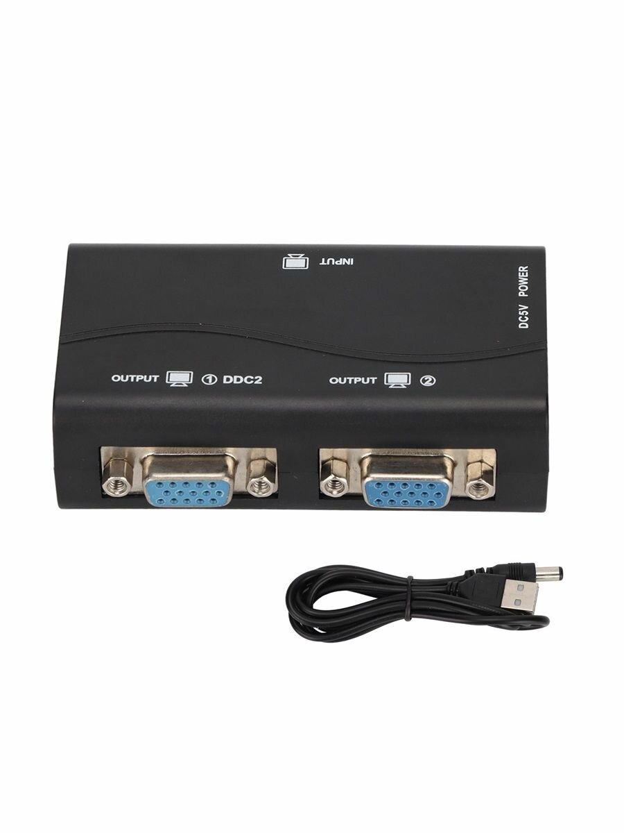1x2 VGA-разветвитель, 250 МГц, 1920x1440, 1080P, видеоразветвитель с питанием от USB для дублирования экрана, адаптер дисплея высокого разрешения