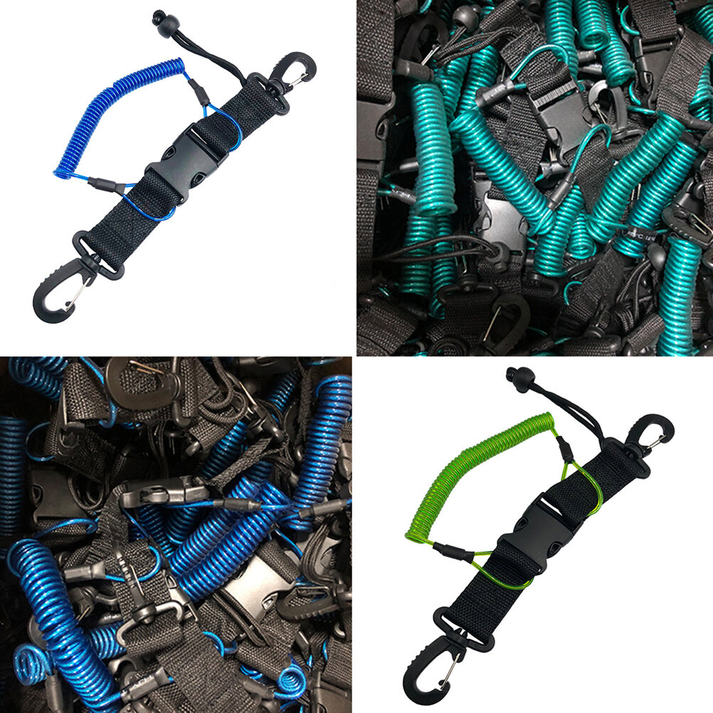 Сверхмощный ремешок для дайвинга, карабиновые зажимы из нержавеющей стали, быстроразъемная пряжка, ремешок с катушкой для подводных камер и фонарей