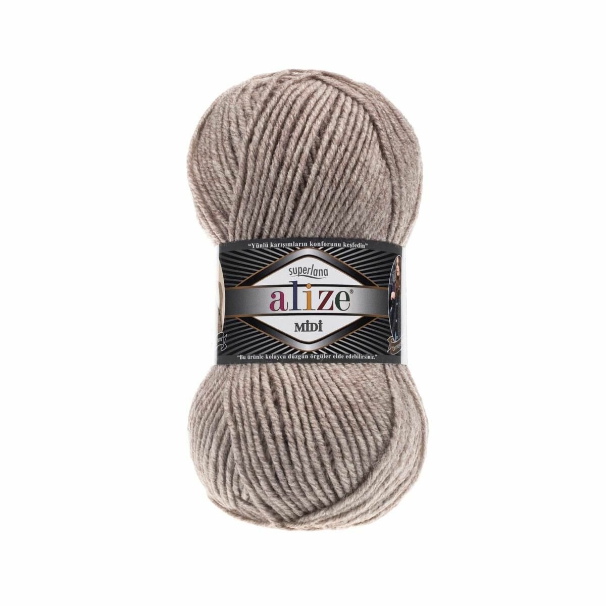 Пряжа ALIZE "SUPERLANA MIDI", 100 гр 170 м, 25% шерсть, 75% акрил, 207 кофе с молоком меланж, 5 шт