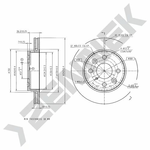 Диск тормозной передний KIA SEPHIA 95-02 SHUMA 97-01 ZENNEK DBD0230