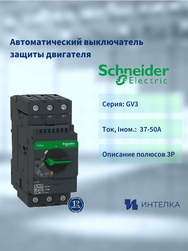 Автоматический выключатель защиты двигателя Schneider electric TeSys GV3 GV3P50