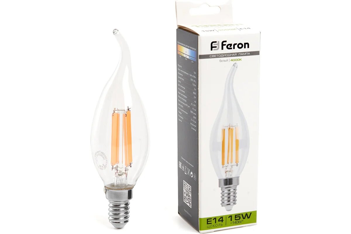 FERON Лампа светодиодная LB-718 Свеча на ветру E14 15W 4000K 38263